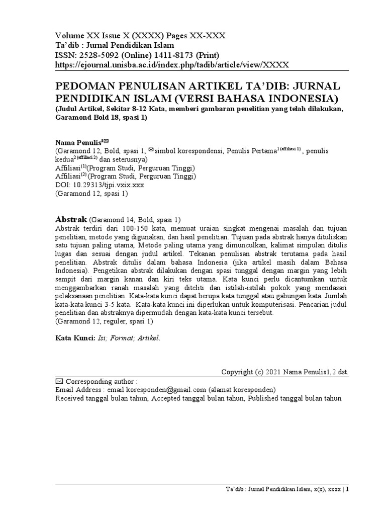 Template Artikel - Ta'Dib - 2021 - Ind | PDF | Seni
