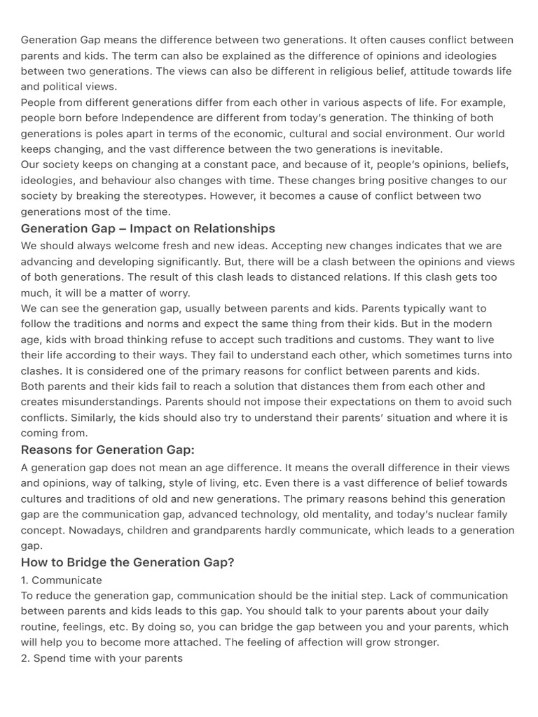 Generation Gap Means The Difference Between Two Generations. | PDF ...
