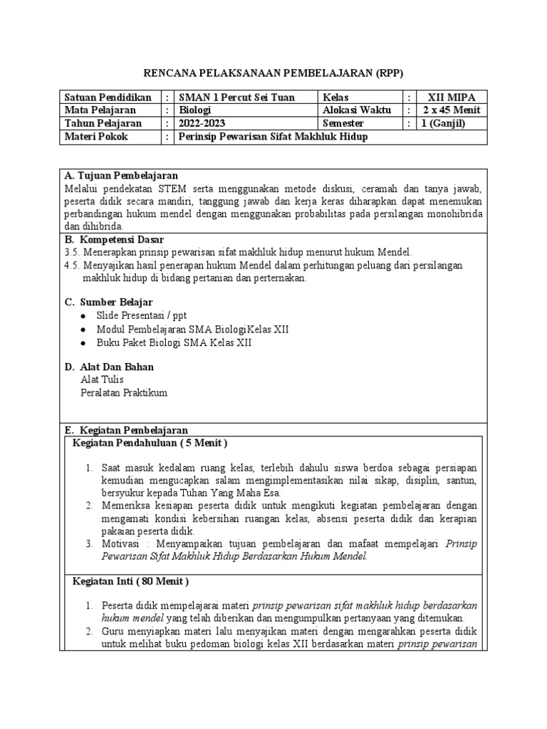 Rencana Pelaksanaan Pembelajaran | PDF