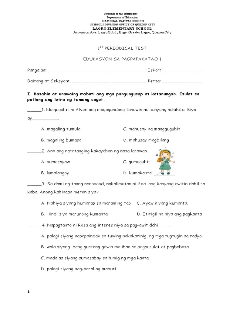 ESP PT Grade 1 Q1 | PDF