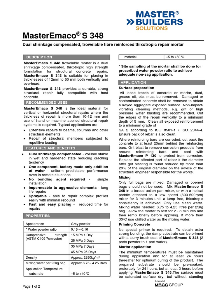 Masteremaco - S 348 v2 | Download Free PDF | Concrete | Corrosion