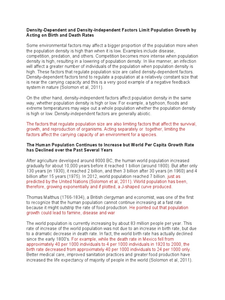 Density-Dependent and Density-Independent Factors Limit Population ...