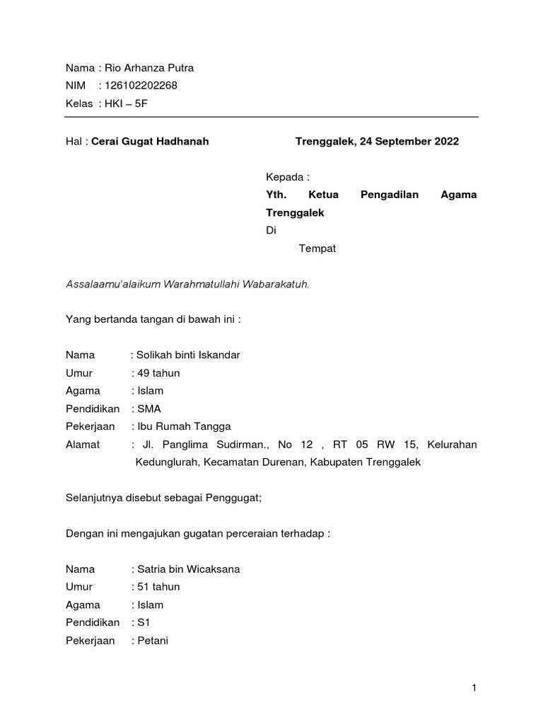 Contoh Gugatan Rio Arhanza Putra | PDF