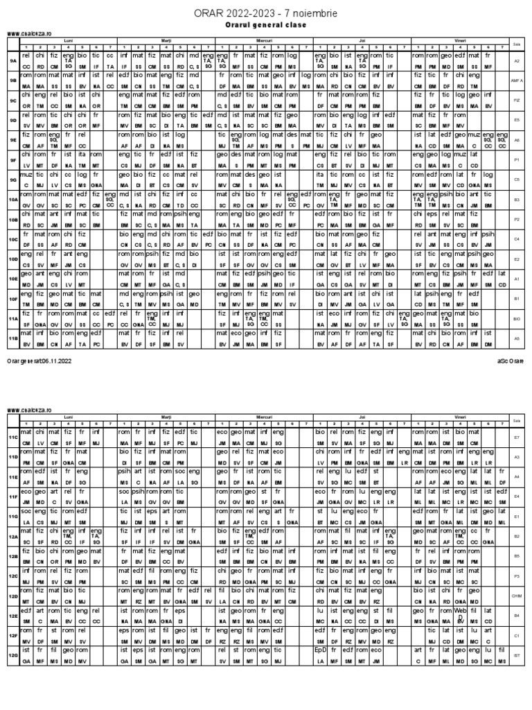 Orar General Al Claselor 7 Nov | PDF | Chess Theory | Chess