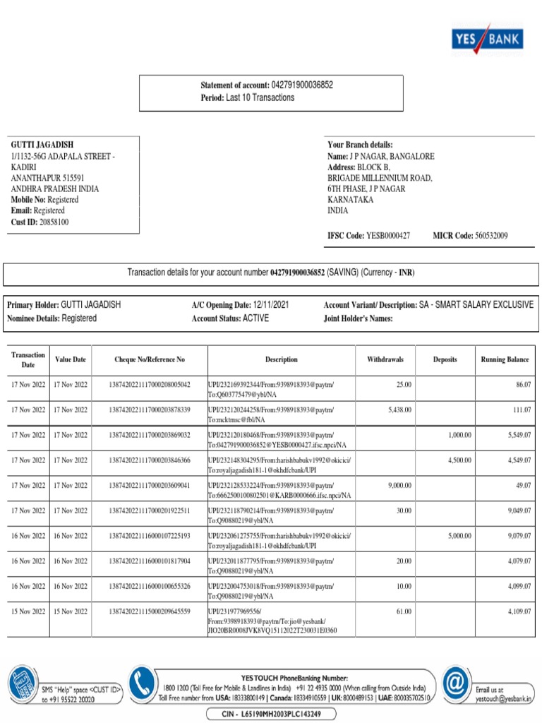 Account Statement Last 10 Transactions | PDF | Banks | Banking