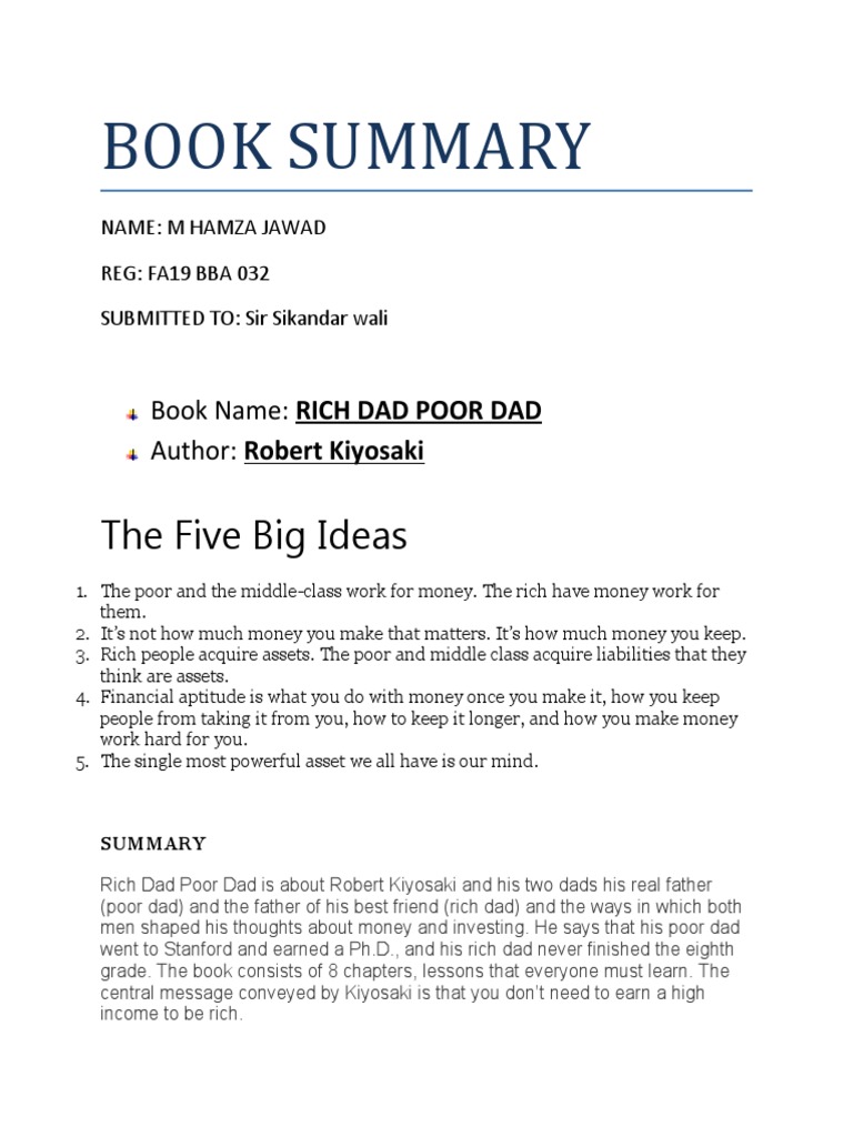 Rich Dad Poor Dad Summary. | PDF