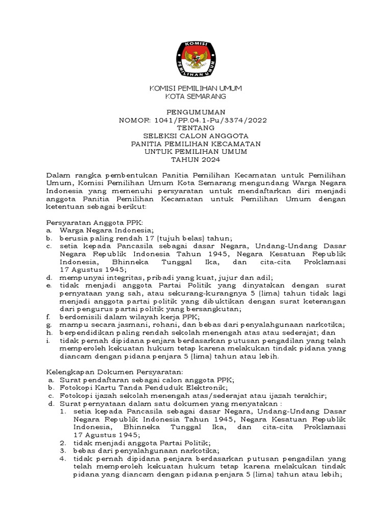 Pengumuman Pembentukan PPK 2024 - Stempel | PDF