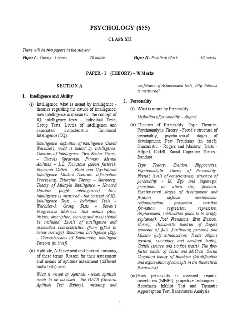 ISC Psychology | PDF