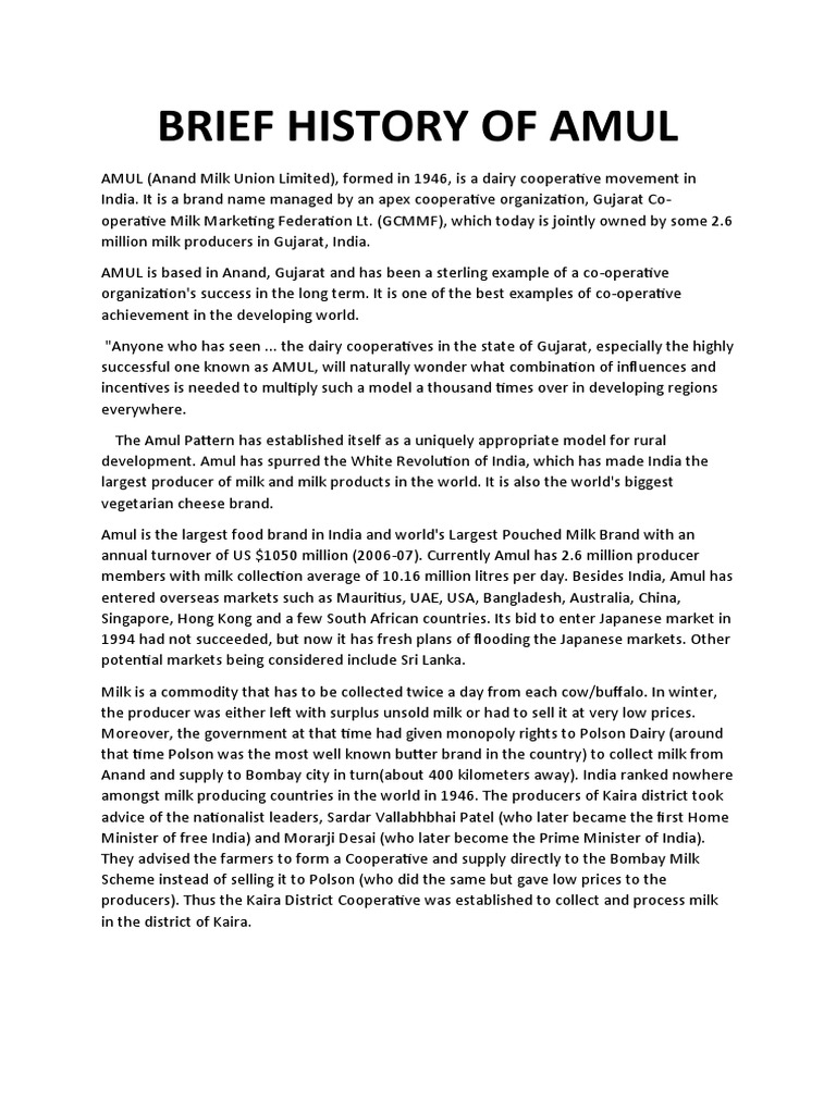 Brief History of Amul | PDF | Brand | Marketing