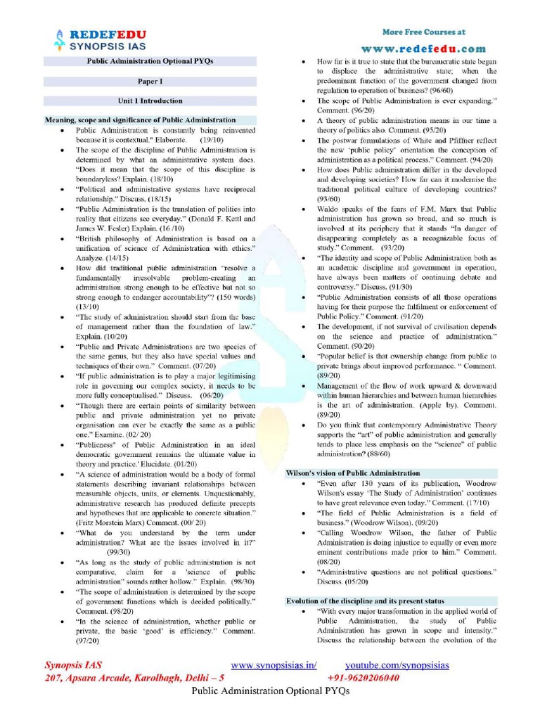 Public Administration Paper I and Paper II PYQs | PDF