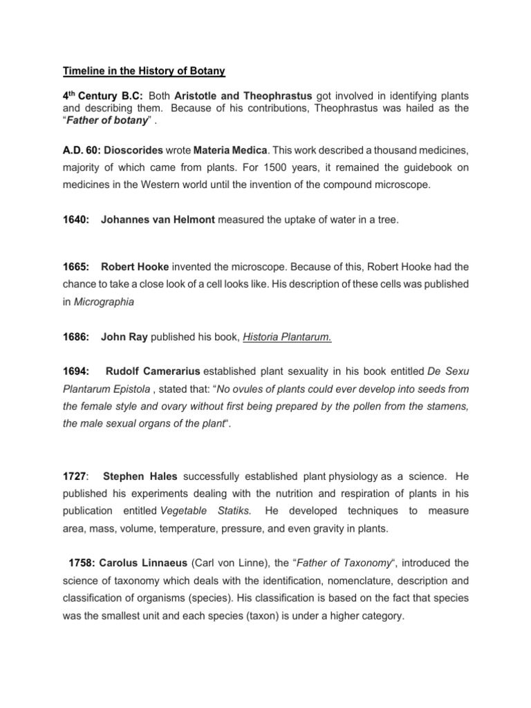 Timeline in The History of Botany | PDF