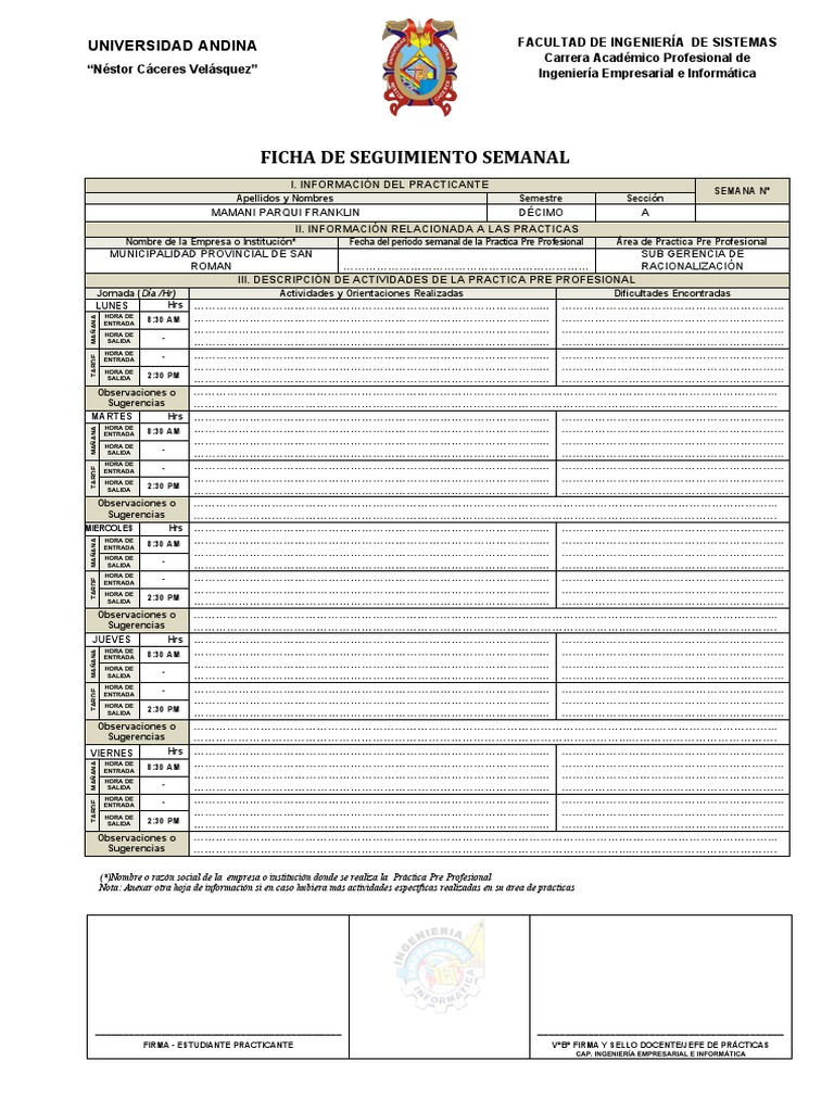 Ficha de Seguimiento Semanal | PDF