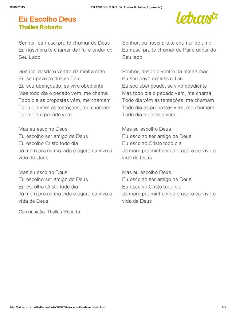Eu Escolho Deus Thalles Roberto | PDF
