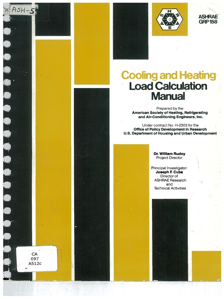 Ashrae Cooling and Heating Load Calculation Manual PDF Free | PDF