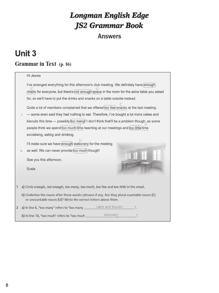 JS2 Grammar Book Unit 3 Answers | PDF | Cooking, Food & Wine