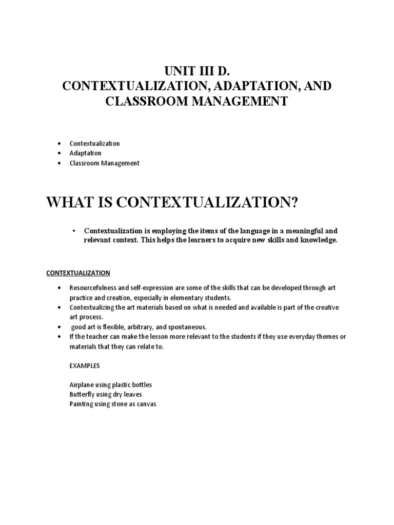 CONTEXTUALIZATION | PDF | Classroom Management | Teachers