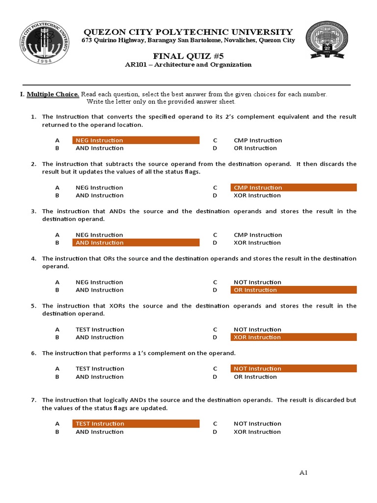 FINAL Quiz 5 Answer Key | PDF | Computer Science | Computing