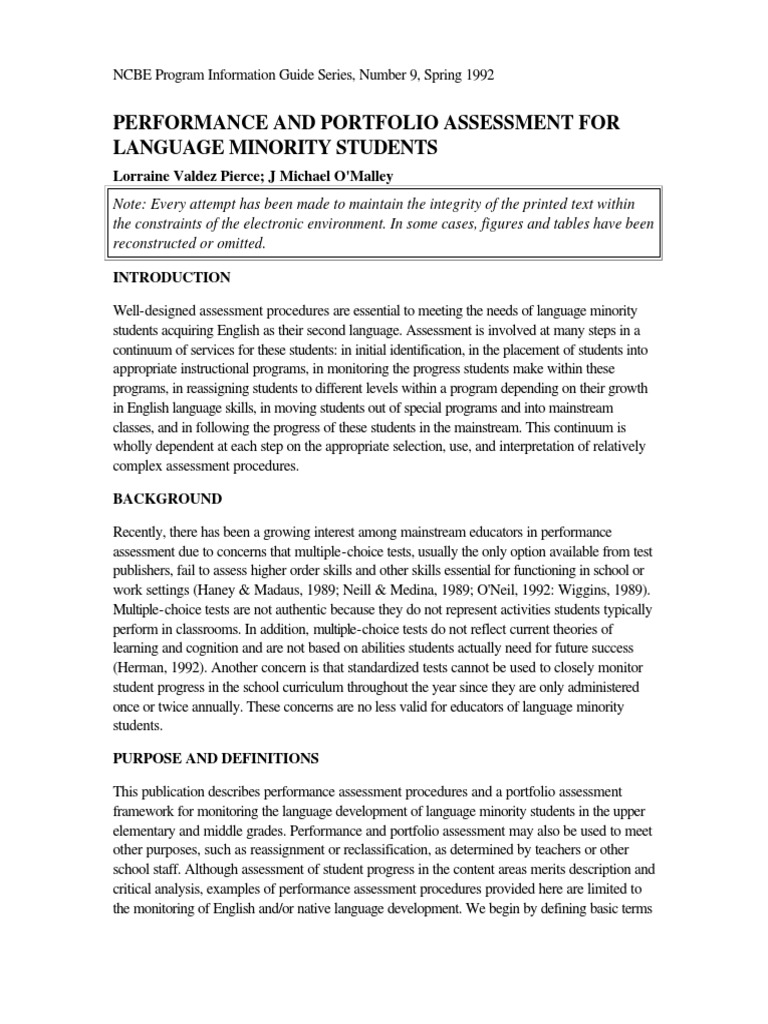 Performance and Portfolio Assessment For | Download Free PDF ...