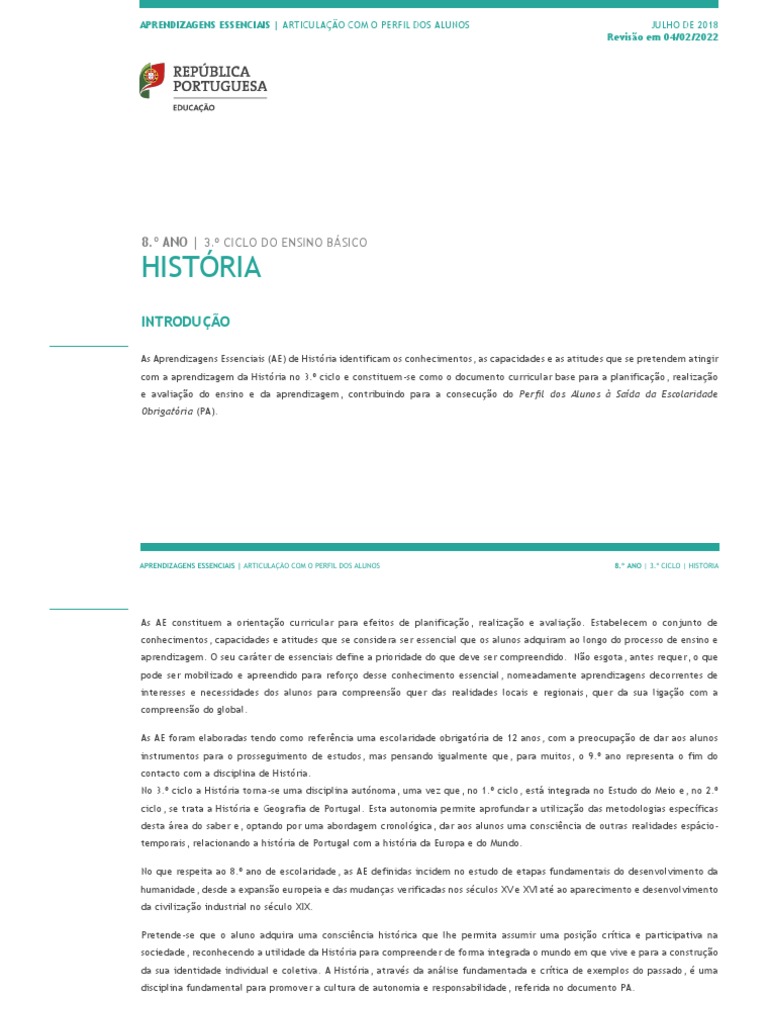 Historia 3c 8a FF | PDF | Aprendizado | Portugal