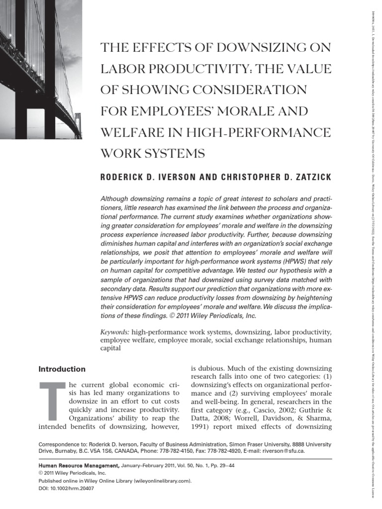Iverson and Zatzick The Effects of Downsizing On Labor Productivity | PDF | Layoff | Employment