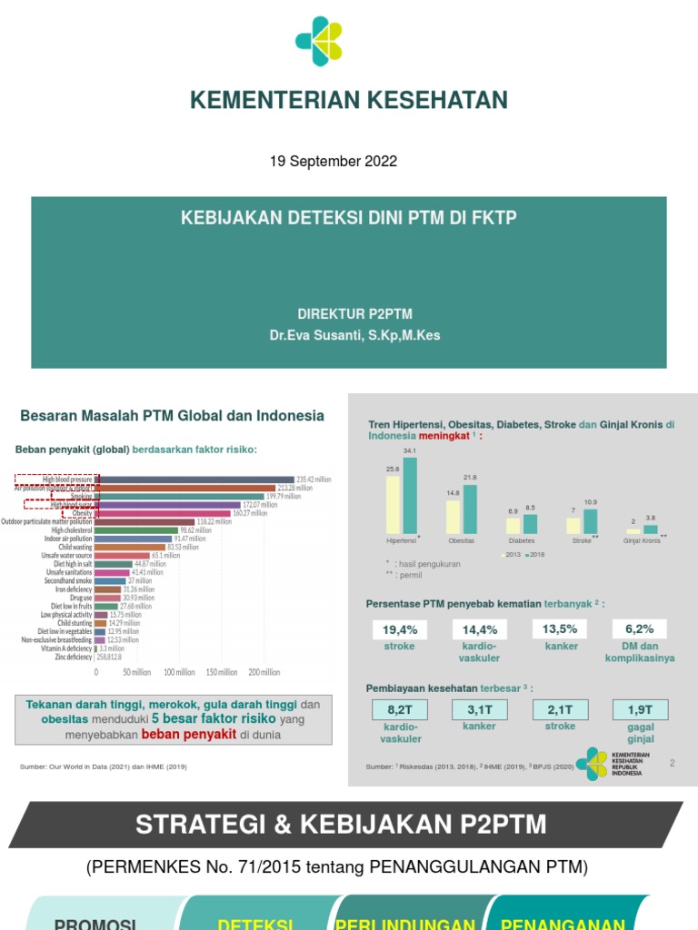 Materi Kebijakan Deteksi Dini PTM Di FKTP - Dr. Eva Susanti, S.KP, M.kes (Dir. P2PTM) | PDF
