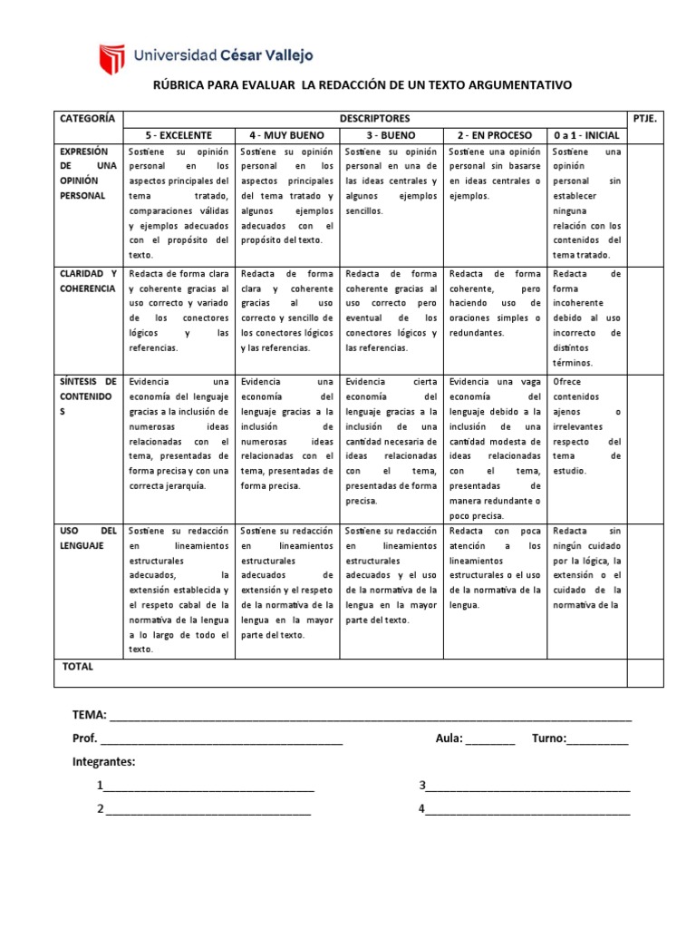 Rubrica 12 Texto Argumentativo | PDF | Cognición | Lingüística