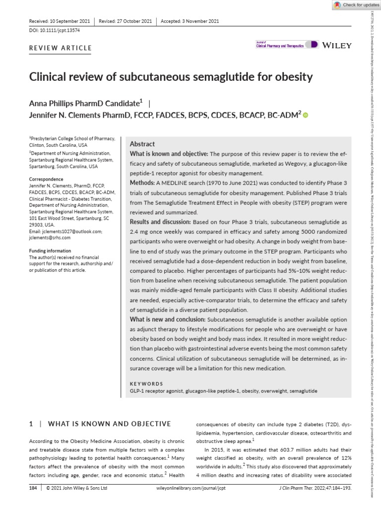 Clinical Pharmacy Therapeu - 2022 - Phillips - Clinical Review of Subcutaneous Semaglutide For ...