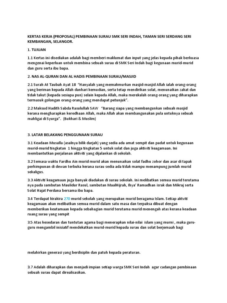 Kertas Kerja Pembinaan Surau | PDF