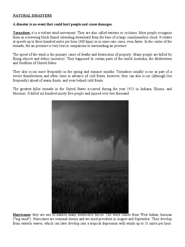 Natural Disasters Reading Comprehension Exercises - 29487 | PDF ...