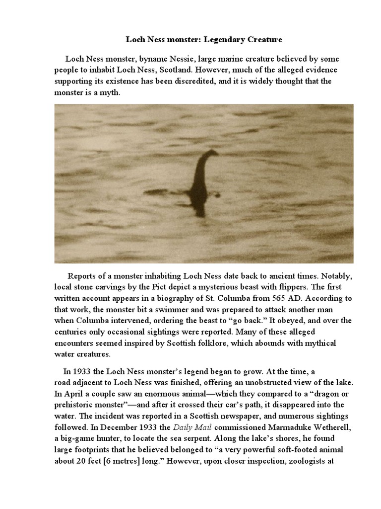 Loch Ness Legendary Creature | Download Free PDF | Loch Ness Monster