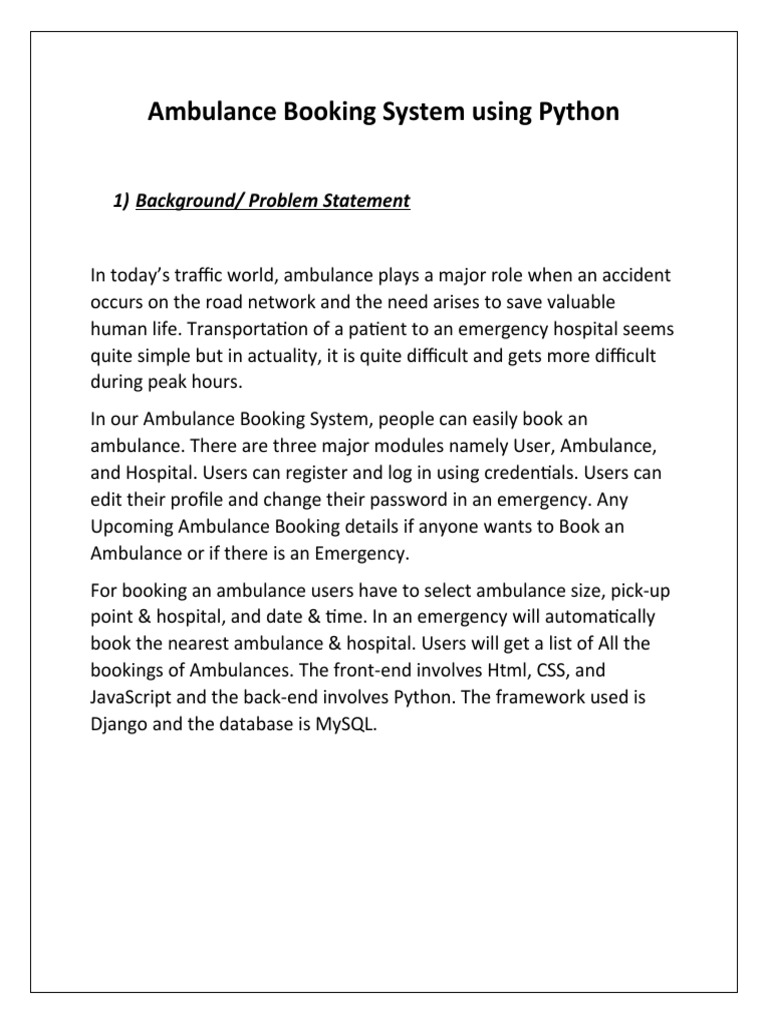 68 Ambulance Booking System Using Python PY068 | PDF