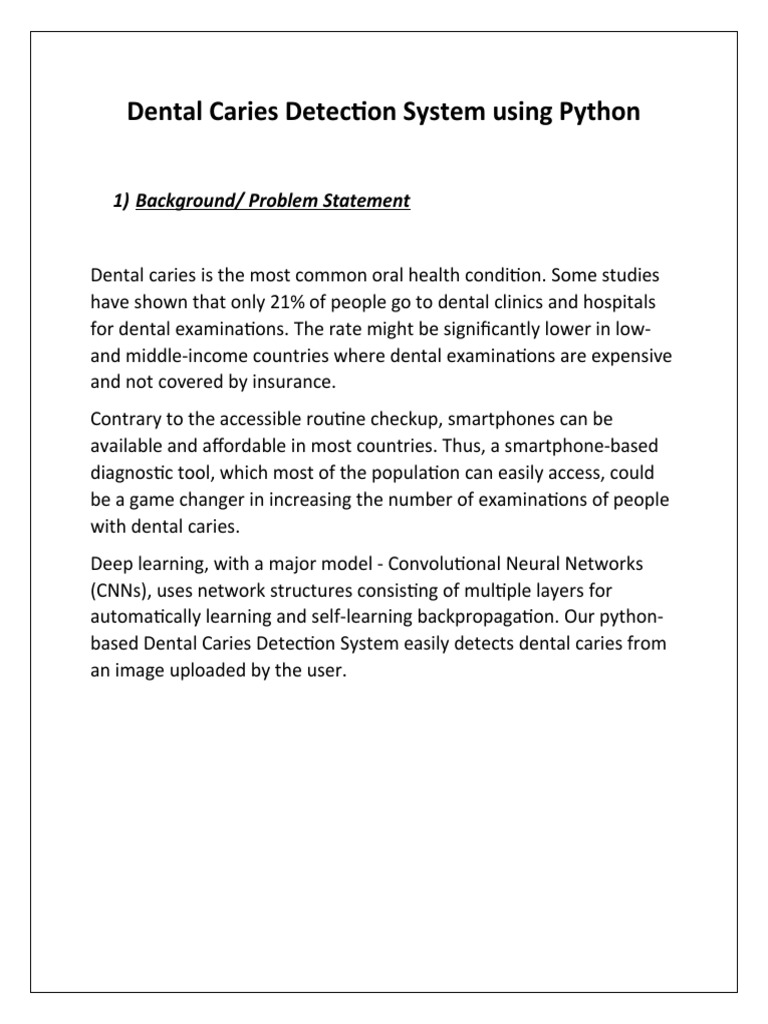 71 Dental Caries Detection System Using Python Py071 Pdf Deep Learning Dentistry