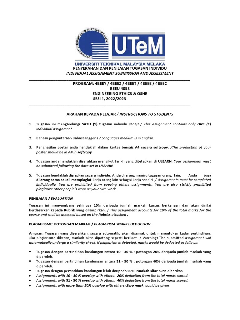 Individual Assignment and Rubric Poster On OSHE | PDF