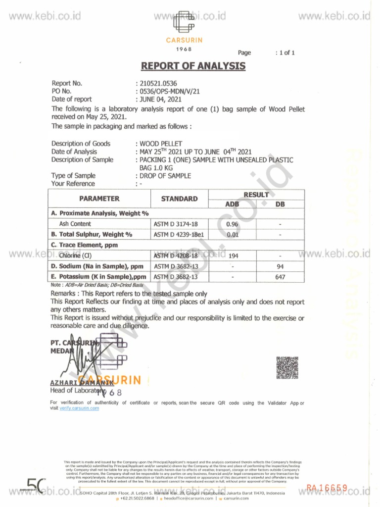 COA Wood Pellet | PDF