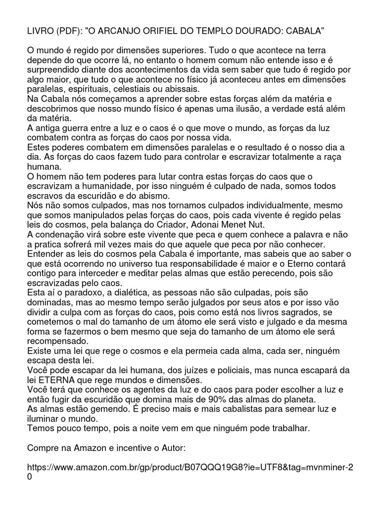 Livro (PDF) - O Arcanjo Orifiel Do Templo Dourado - CABALA | PDF