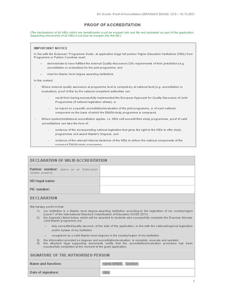 TPL - Proof of Accreditation (ERASMUS EMJM) | PDF