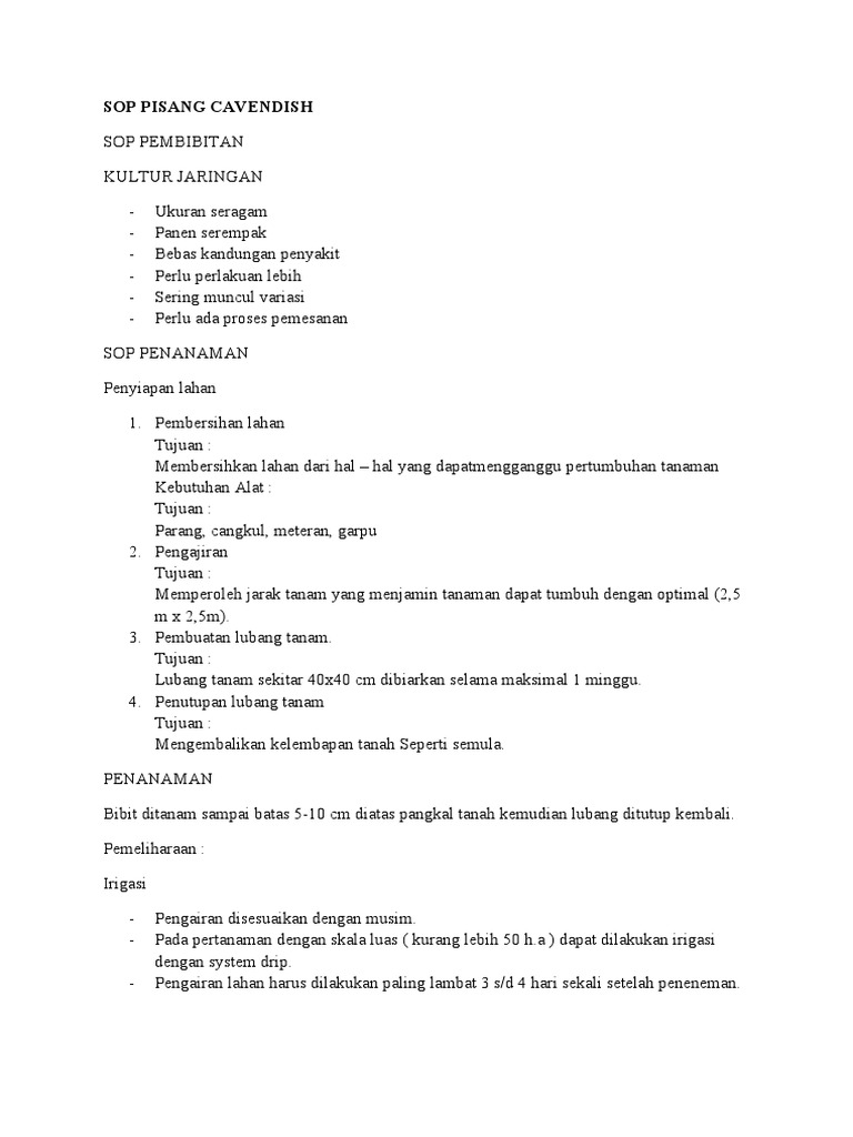 SOP Perawatan Pisang Cavendish | PDF