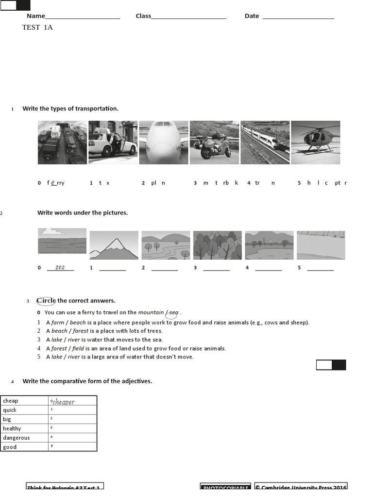 01 Think A2 Test 1a | PDF