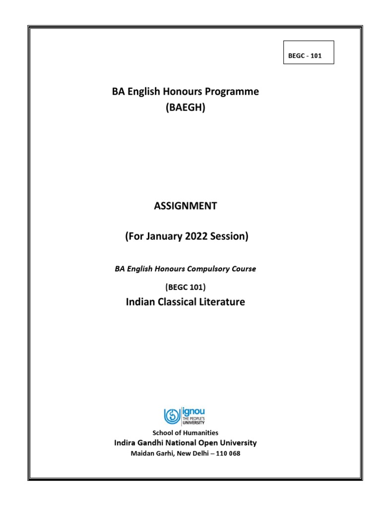 BEGC 101 Assignment: Indian Literature 2022 | PDF