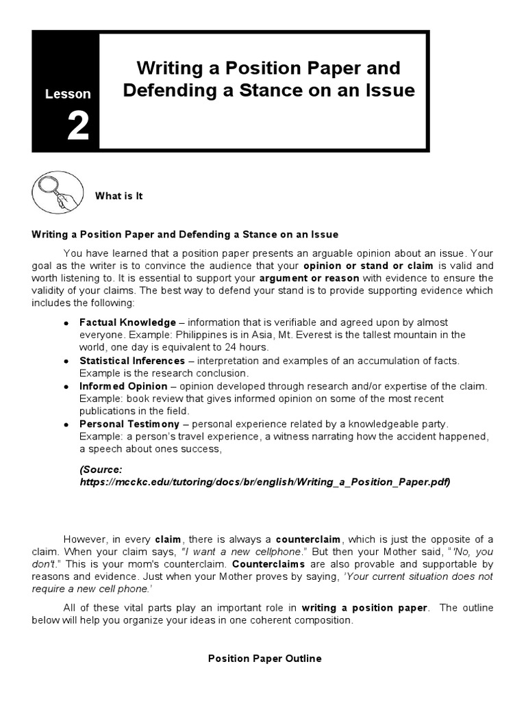 EAPP Q2 - Mod 2 Writing A Position Paper | PDF | Argument | Evidence