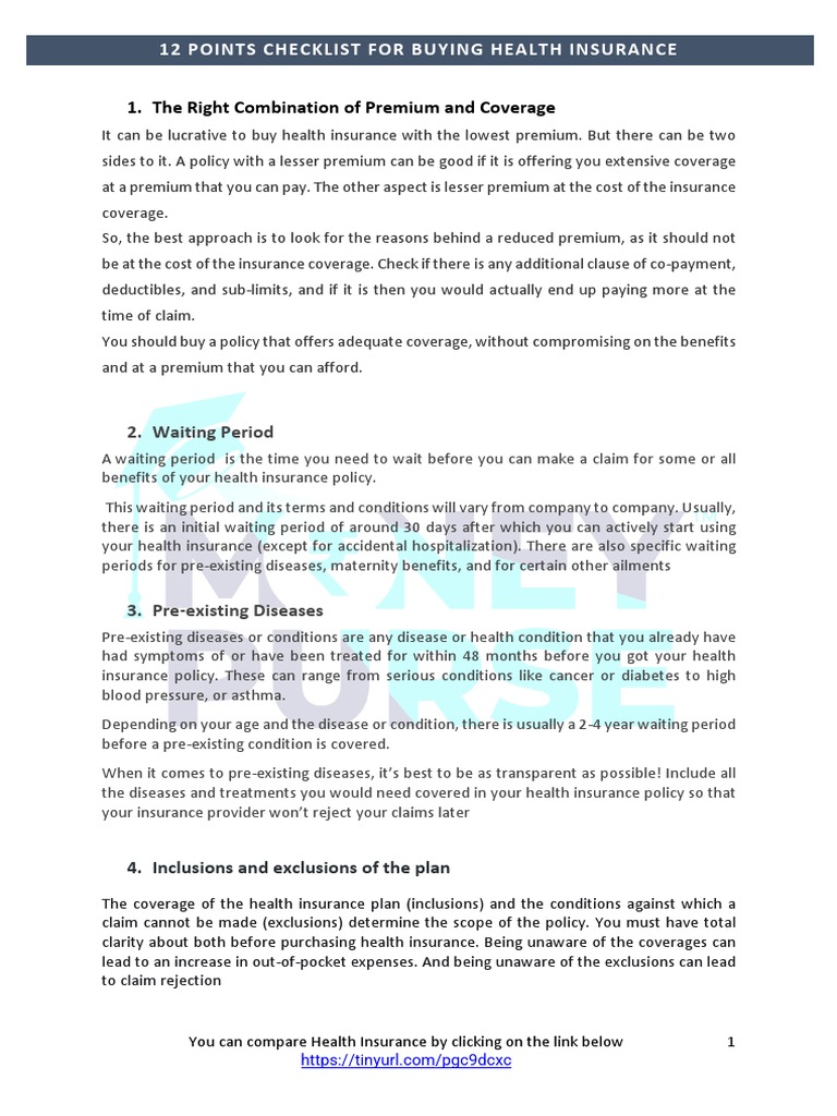 Health Insurance Buying Checklist | PDF | Insurance | Financial Services