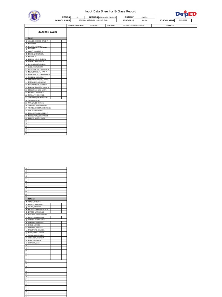 E - Class Record (G9 Emerald) | PDF
