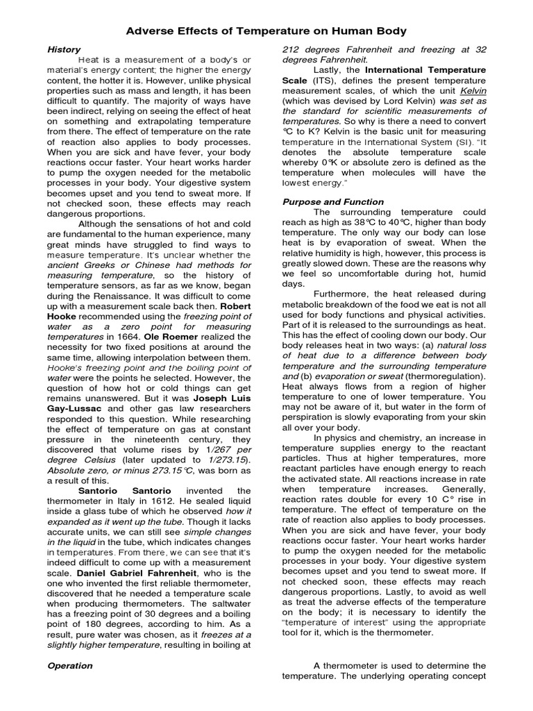 GROUP 2 - Adverse Effects of Temperature On Human Body - PHY162 - BIO3A | PDF | Temperature ...