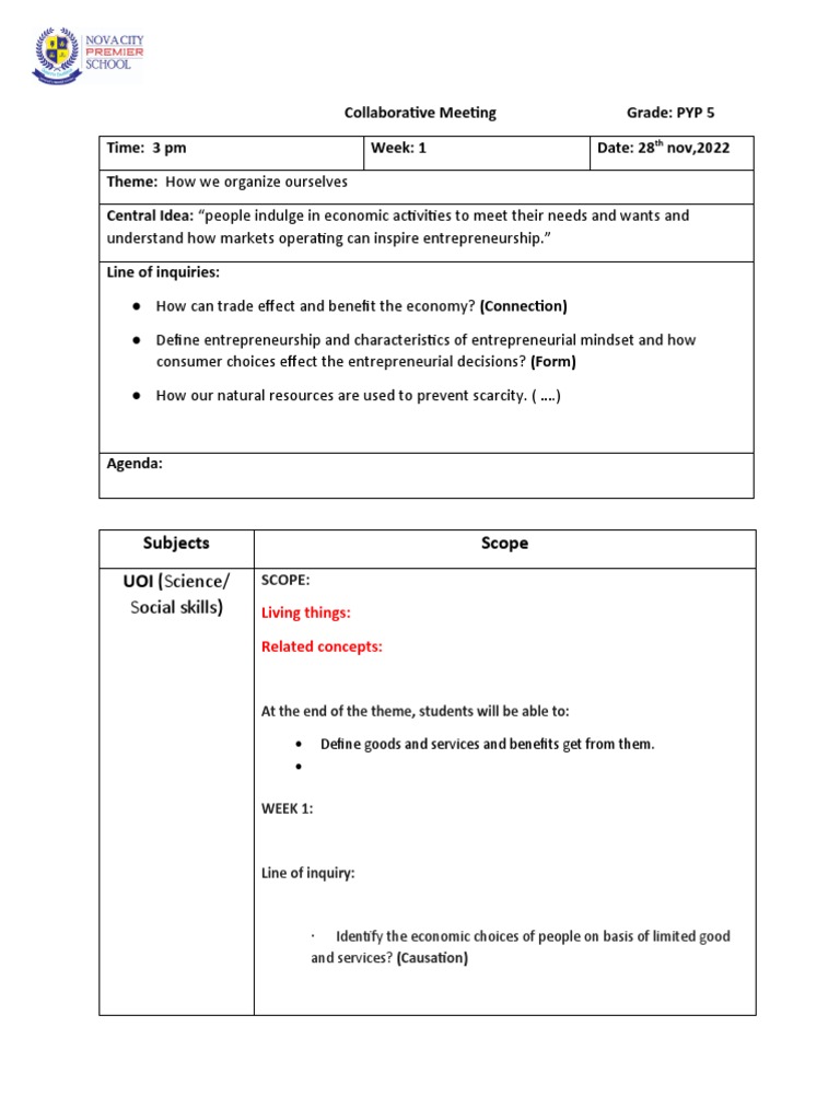 Collaborative Pyp 5 (How We Organize Ourselves) | PDF