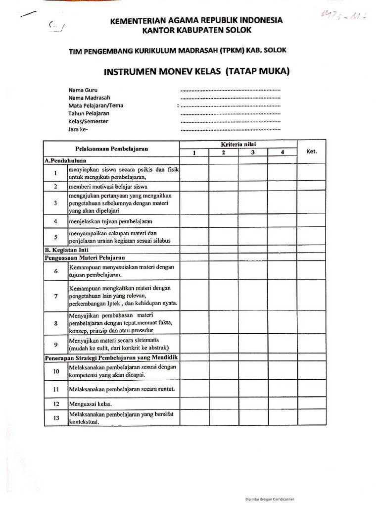 Instrumen Supervisi MTs-MA | PDF