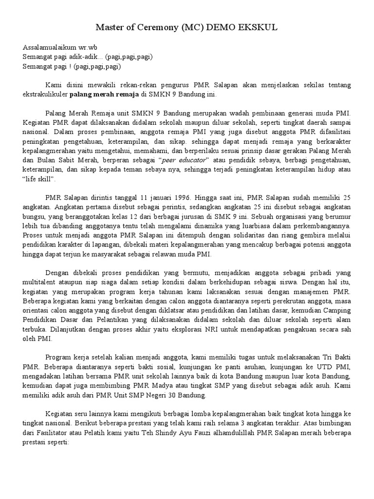Narasi Mc Demo Ekskul Pdf