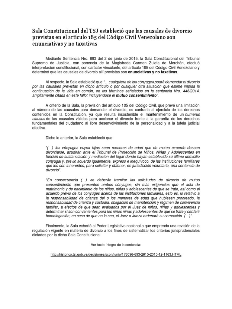 Sala Constitucional Del TSJ | PDF | Divorcio | Justicia