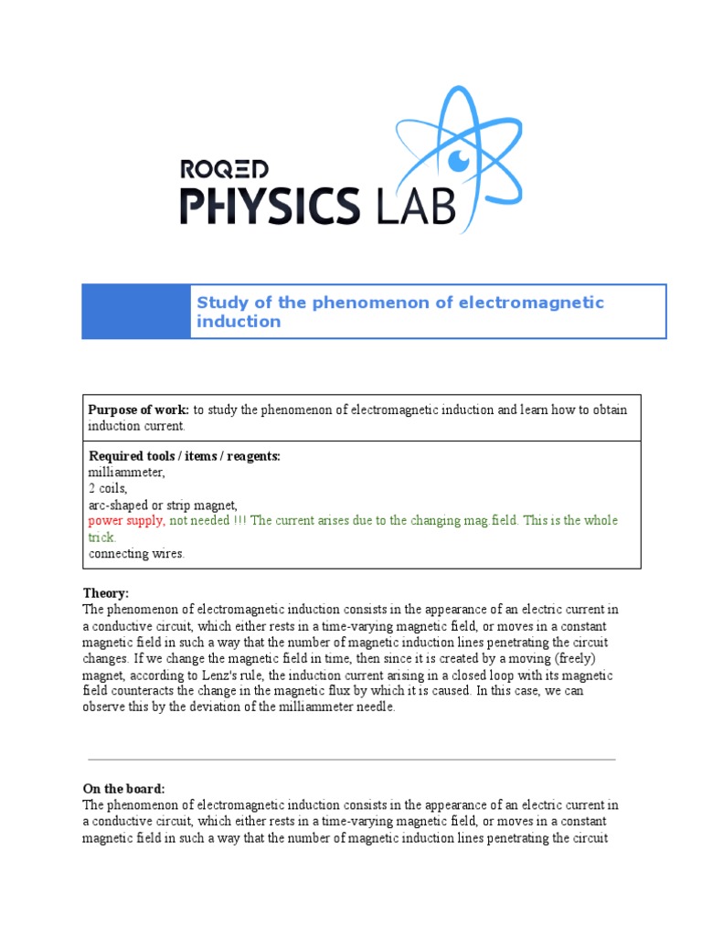Study of The Phenomenon of Electromagnetic Induction | PDF ...