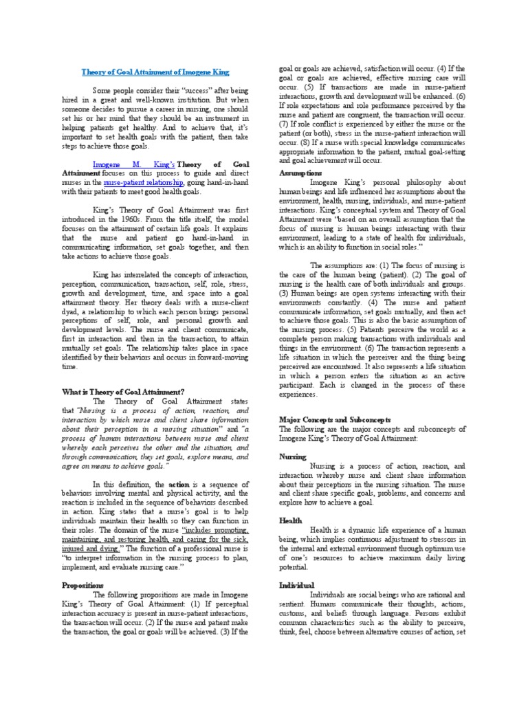 Theory of Goal Attainment of Imogene King | PDF | System | Goal
