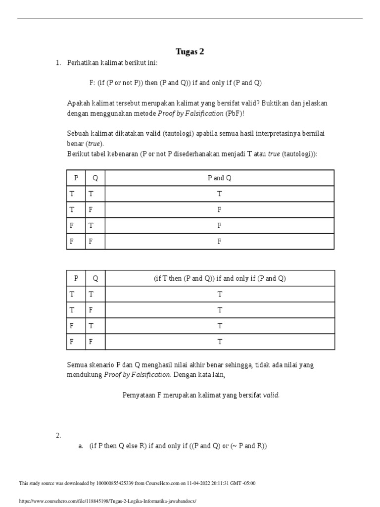 Tugas 2 Logika Informatika Jawaban | PDF